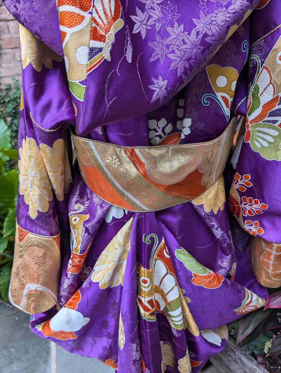 "Hooded Cocoon Coat Dress" Reimagined Vintage Kimono - Kimono Zulu Art