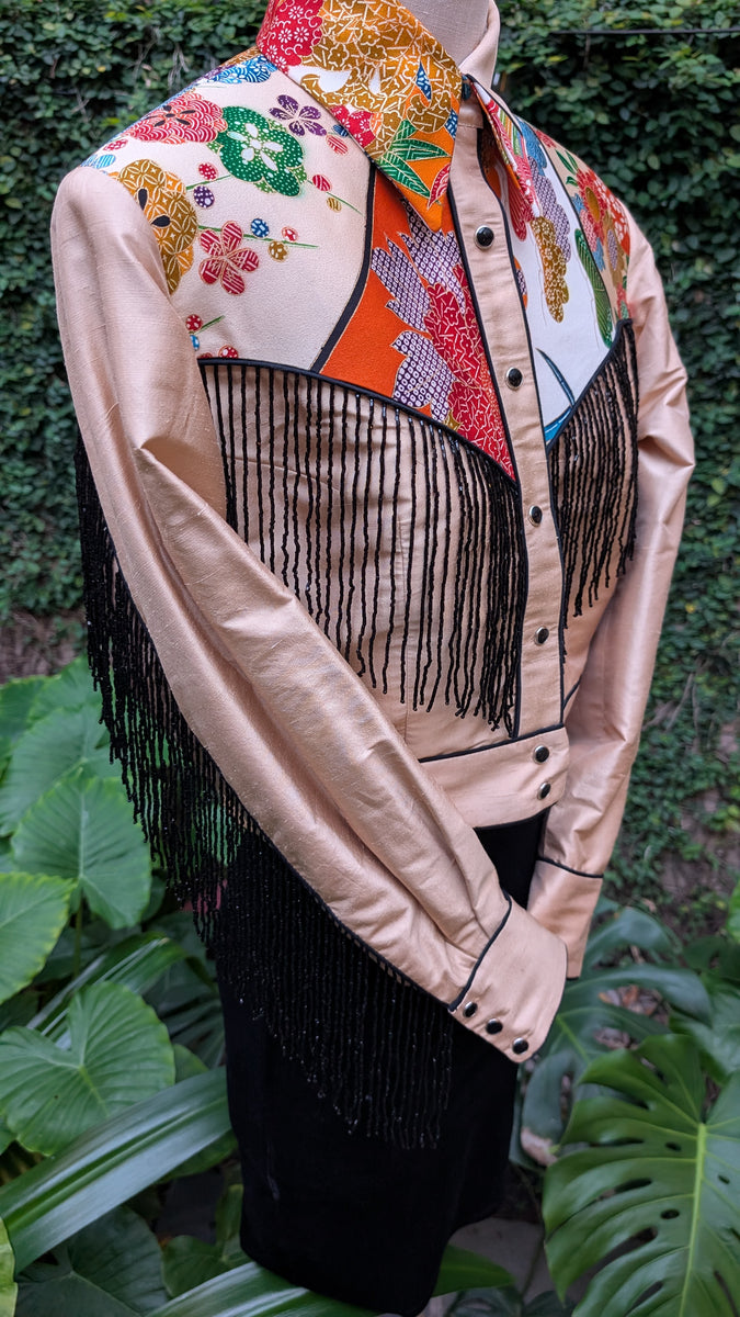 "Osaka Cowgirl" Reimagined Vintage Kimono - Kimono Zulu Artist Collabo