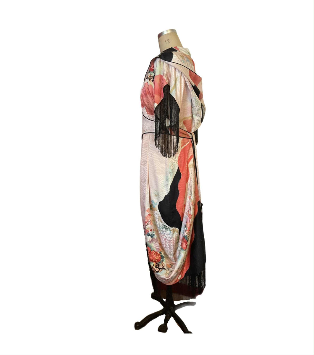 "Victorian Fringe" (Blush) Reimagined Vintage Kimono - Kimono Zulu Art
