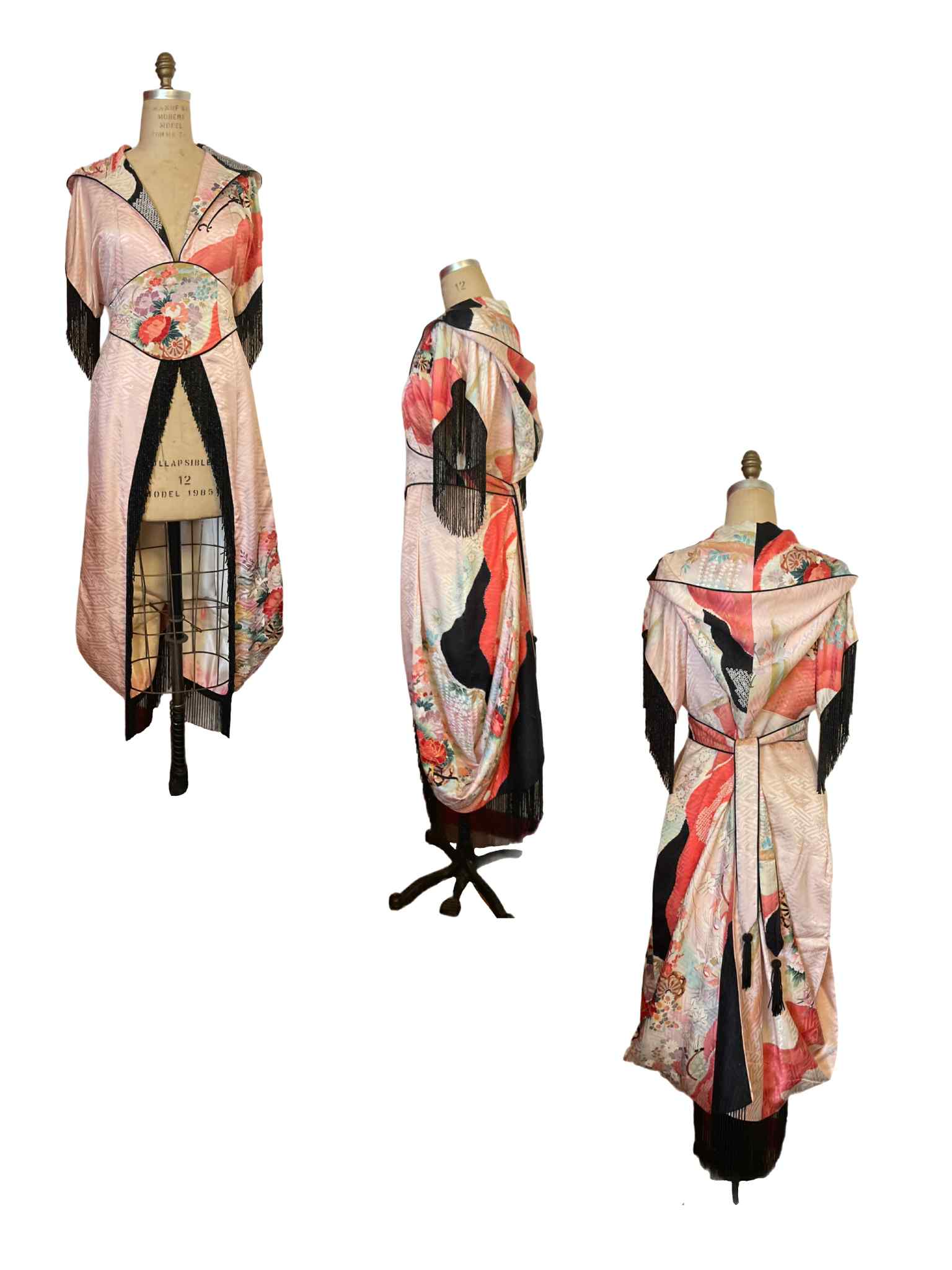 "Victorian Fringe" (Blush) Reimagined Vintage Kimono - Kimono Zulu Art